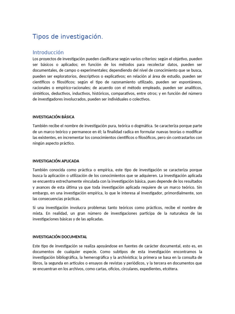 Tipos de Investigación | PDF