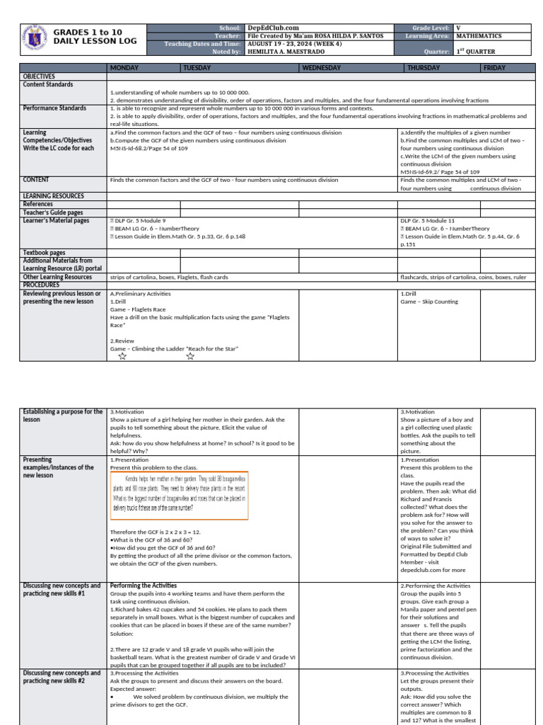 DLL - Mathematics 5 - Q1 - W4 | PDF