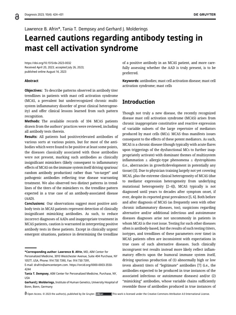 Antibody Testing & MCAS | PDF