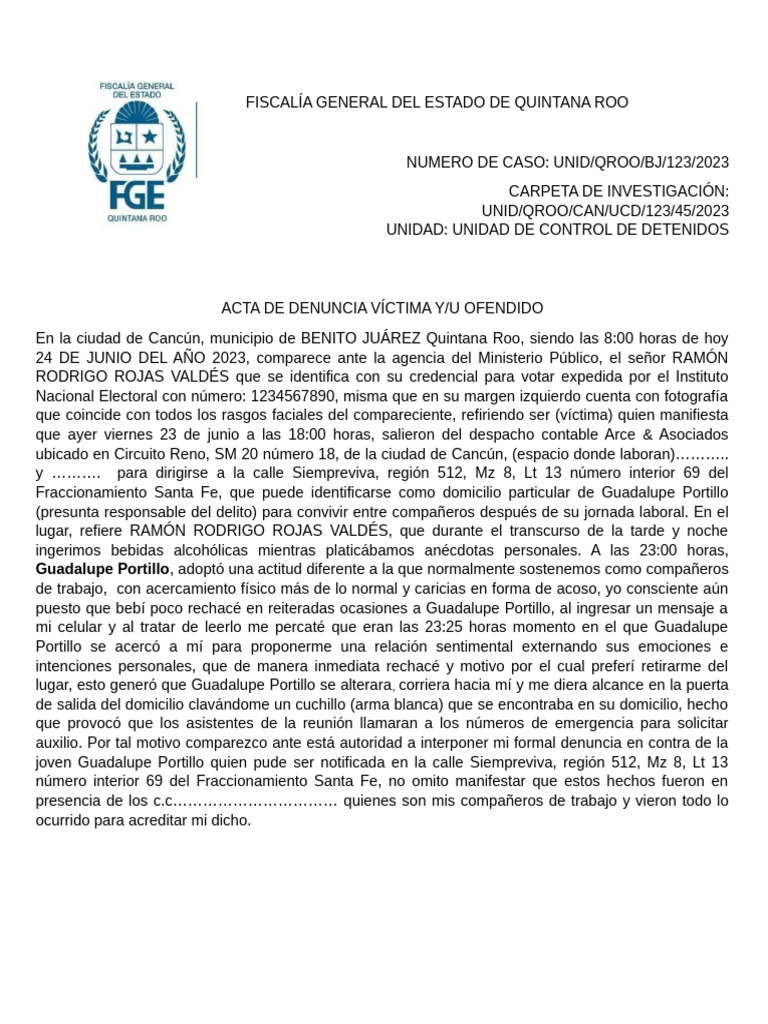 Acta de Denuncia Víctima U Ofendido | PDF