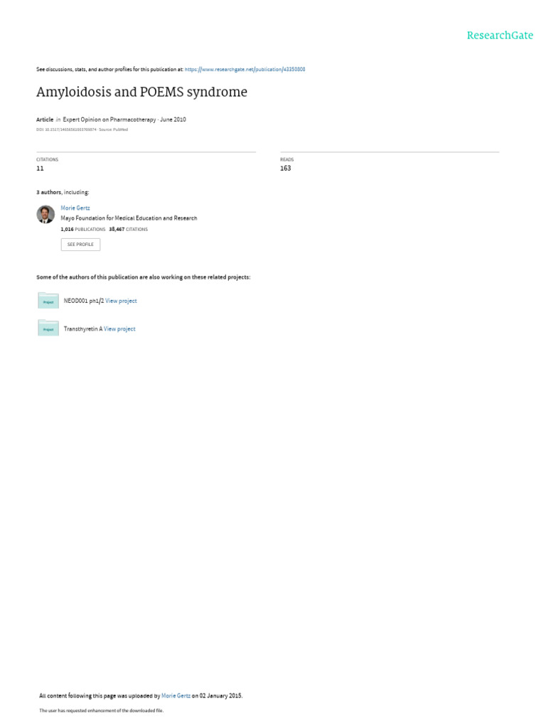 Amyloidosis and POEMS Syndrome | PDF