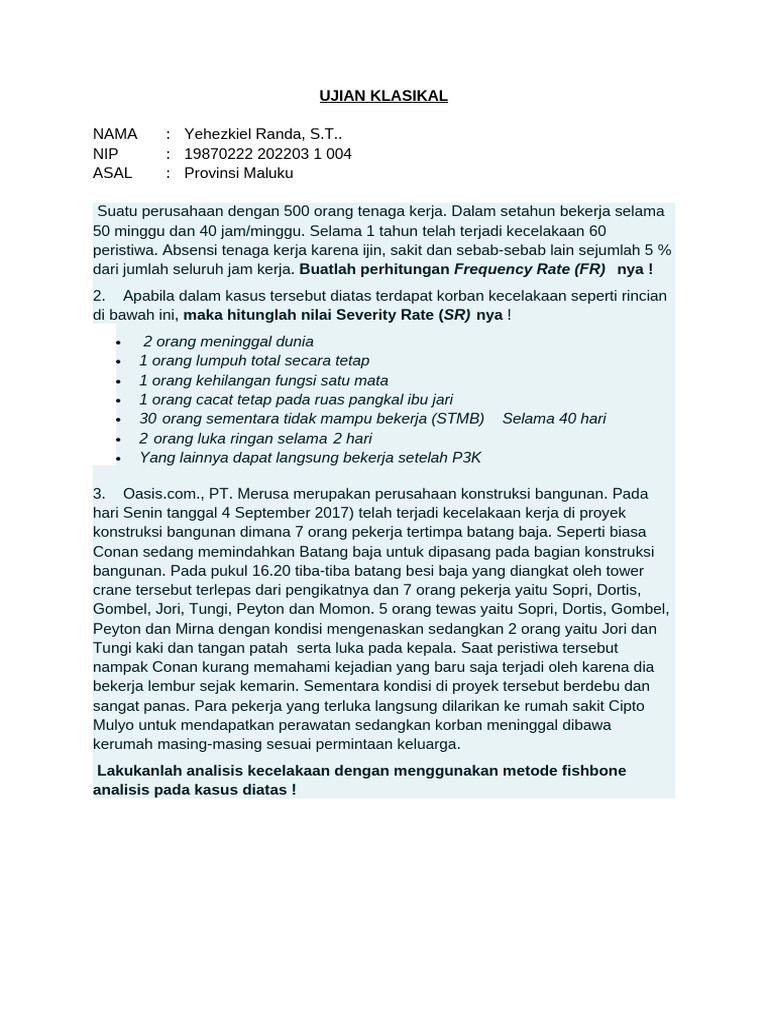 30 - Yehezkiel RB - Maluku - Ujian Klasikal K3Teknik Pengkajian Dan Analisa KCK Dan PAK | PDF