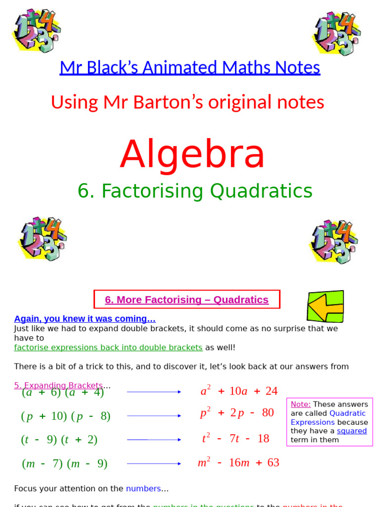 6.factorising Quadratics | PDF