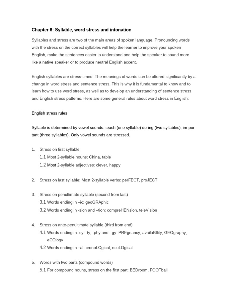 Syllables, Word Stress and Intonation | PDF | Stress (Linguistics ...