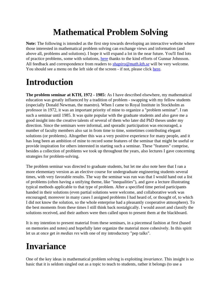 Mathematical Problem Solving-Shapiro | PDF