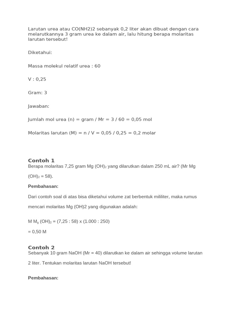 Kumpulan Soal Molar, Molal, Normal, Fraksi | PDF