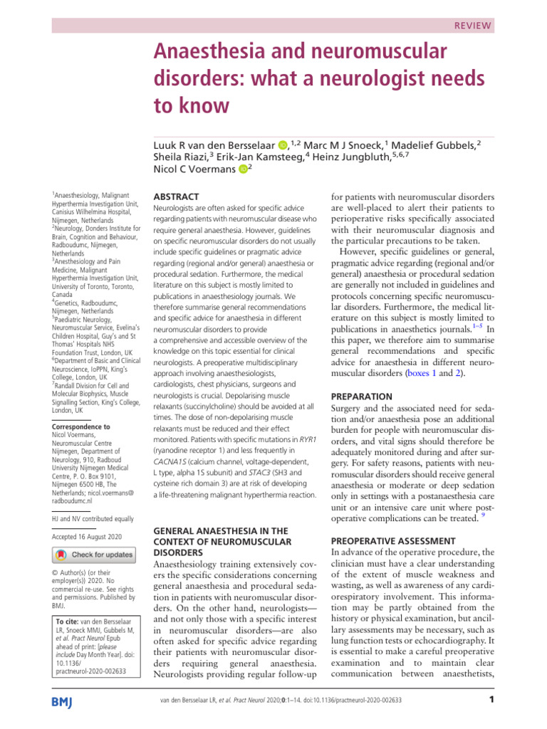 Anesthesia and NMDs What A Neurologist Needs To Know | PDF