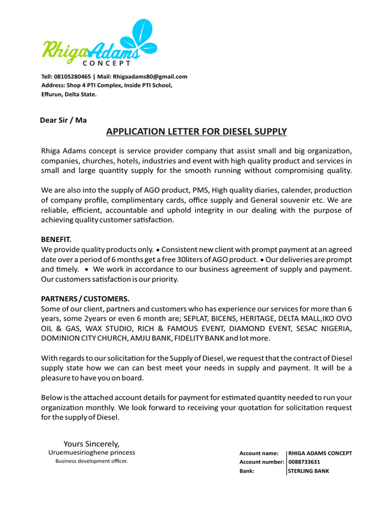 Application Letter For Diesel Supply-1 | PDF