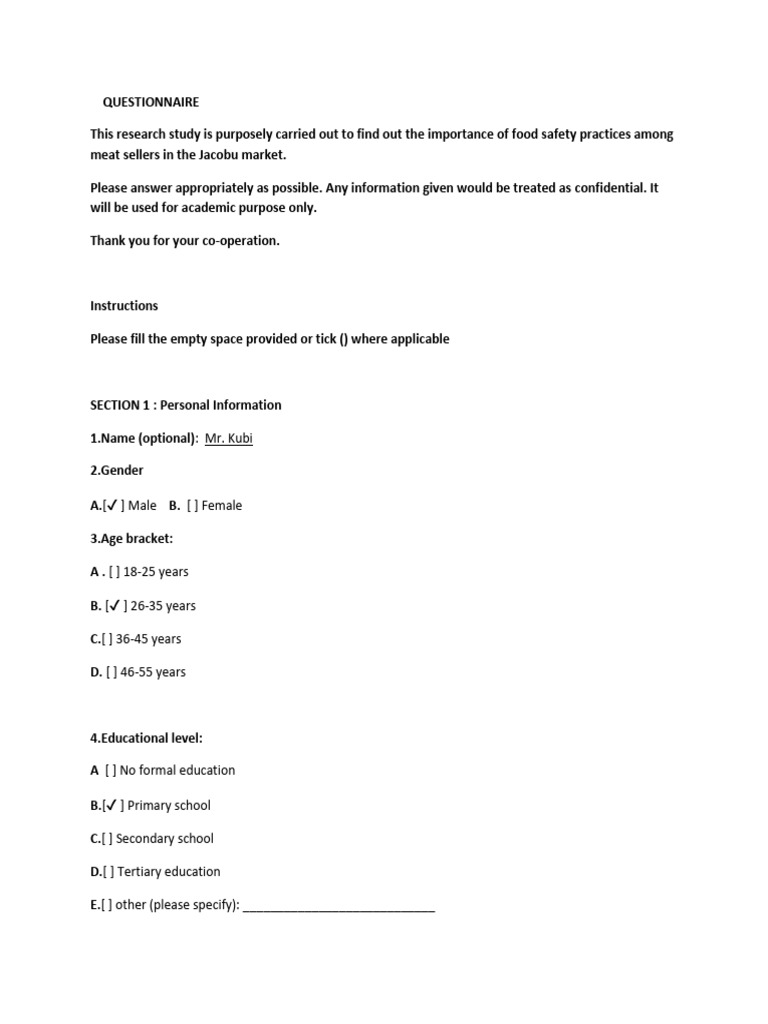 QUESTIONNAIRE 1 | PDF