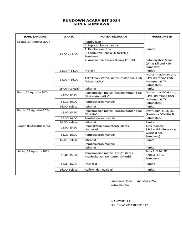 RUNDOWN ACARA IHT 2024 | PDF