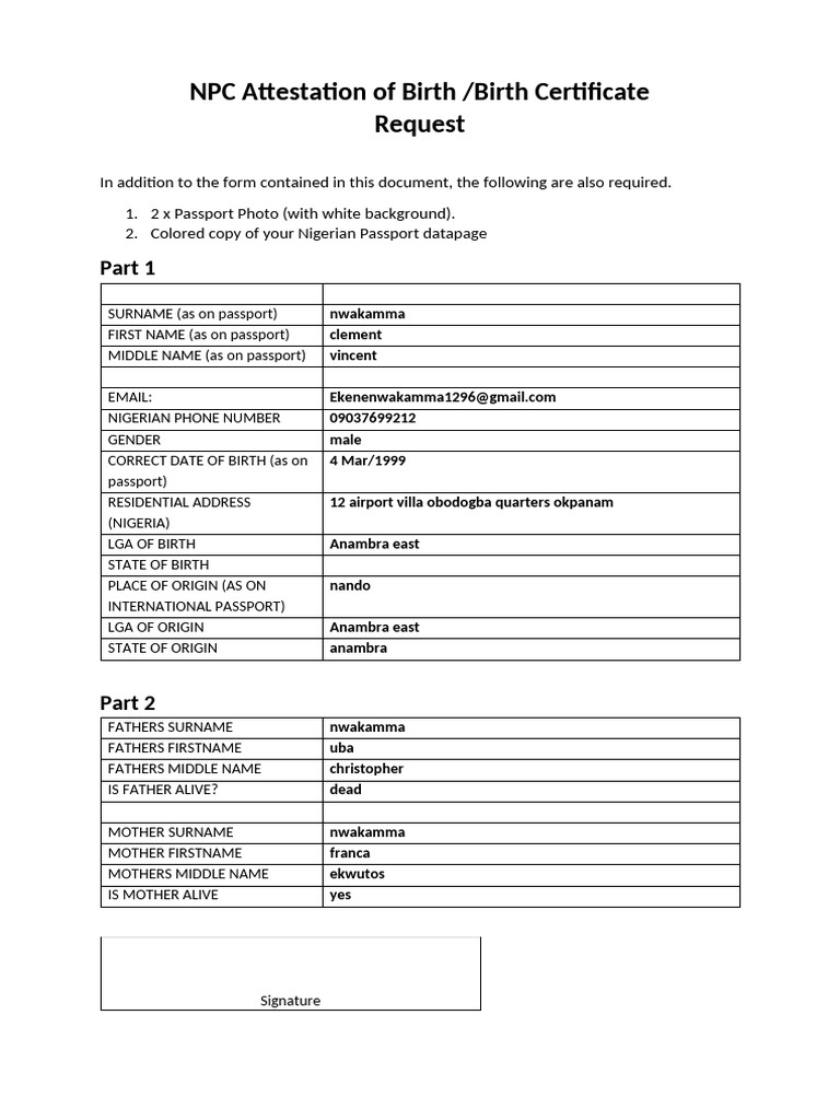 NPC Attestation of Birth_Birth Certificate - Sample. | PDF