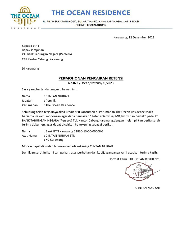 Permohonan Retensi Ocean | PDF