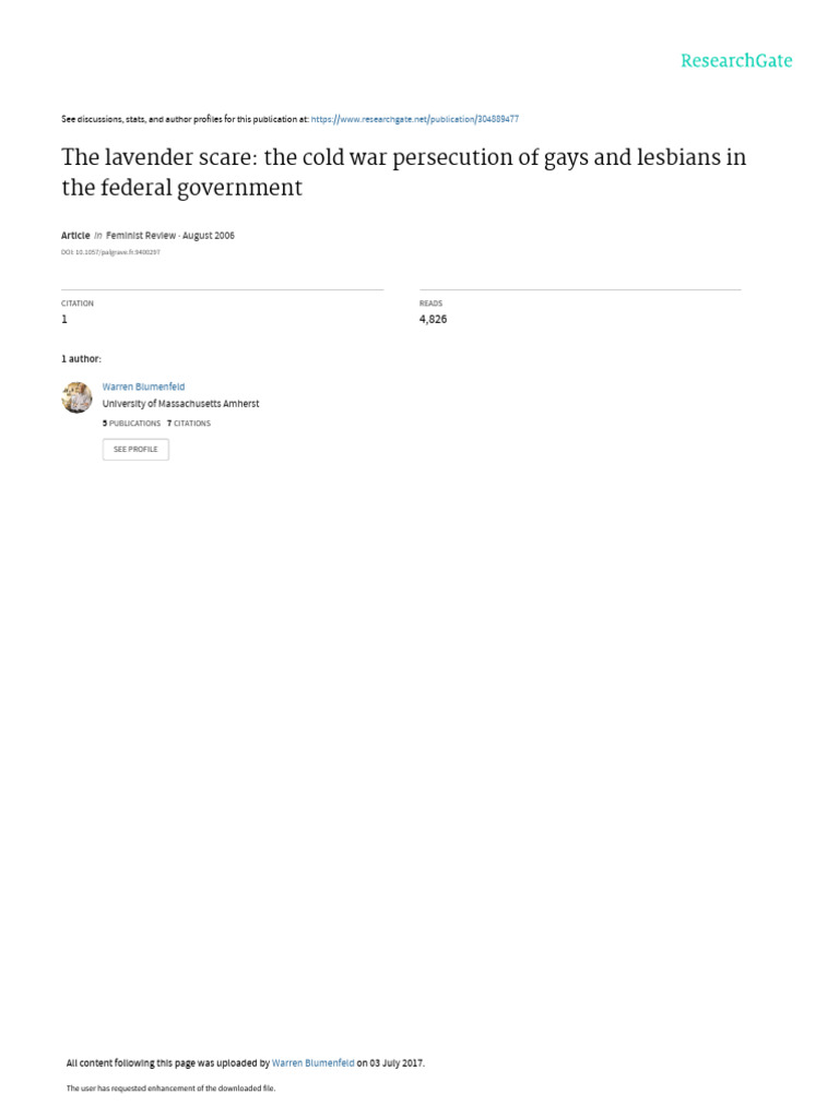 The Lavender Scare The Cold War Persecution of Gay | PDF | Politics