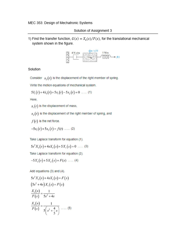 Model Answer Assignment 03 Design of Mechatronic Systems | PDF