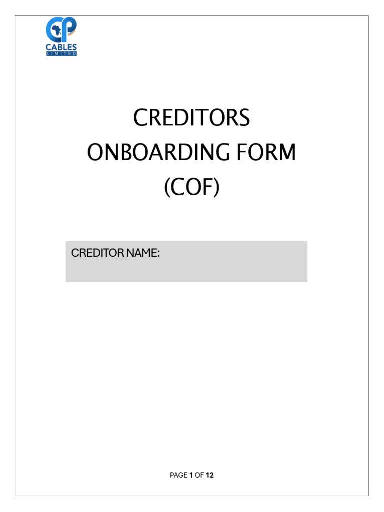 Creditor Onboarding Form | PDF | Payments | Finance & Money Management
