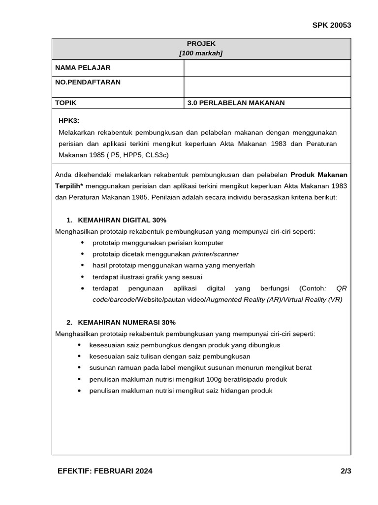 Arahan Soalan Projek | PDF