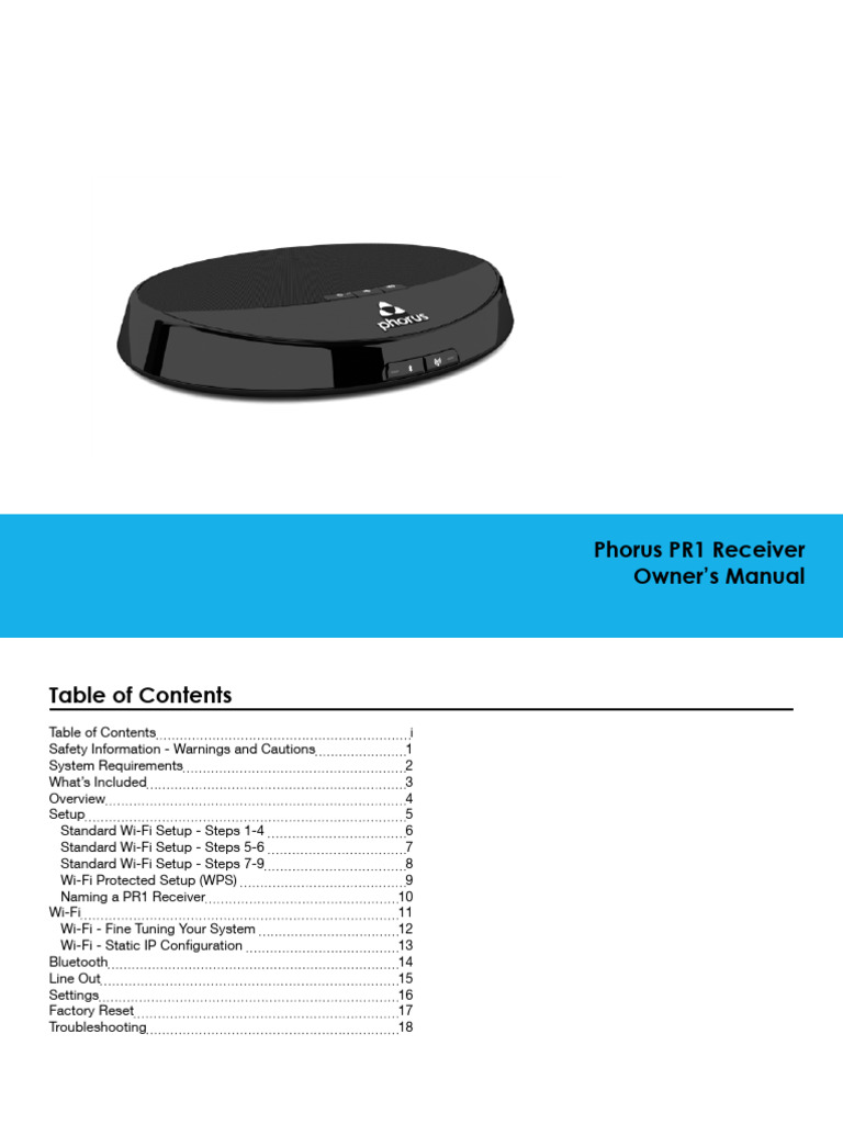 Phorus PR1 Receiver Owners Manual EN | PDF