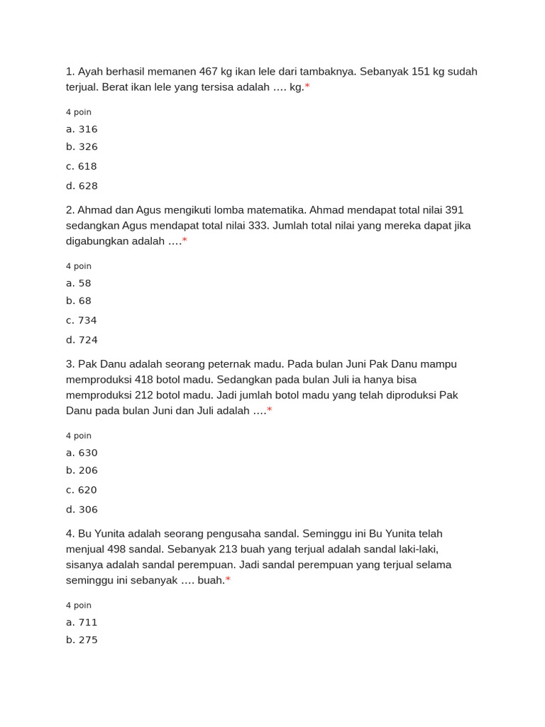 Soal Les MTK - 13 Agustus | PDF