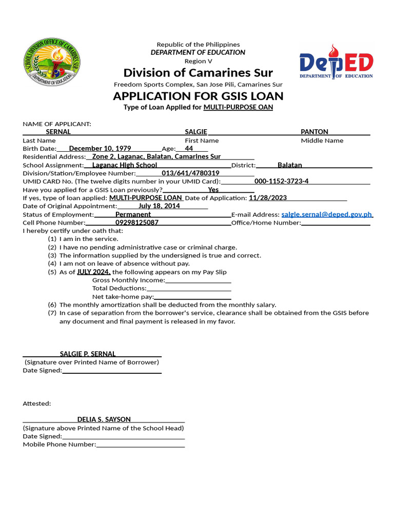 Gsis Loan Form | PDF