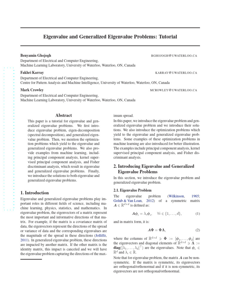 Eigenvalue and Generalized Eigenvalue Problems: Tutorial: Wilkinson 1965 Golub & Van Loan 2012 | PDF