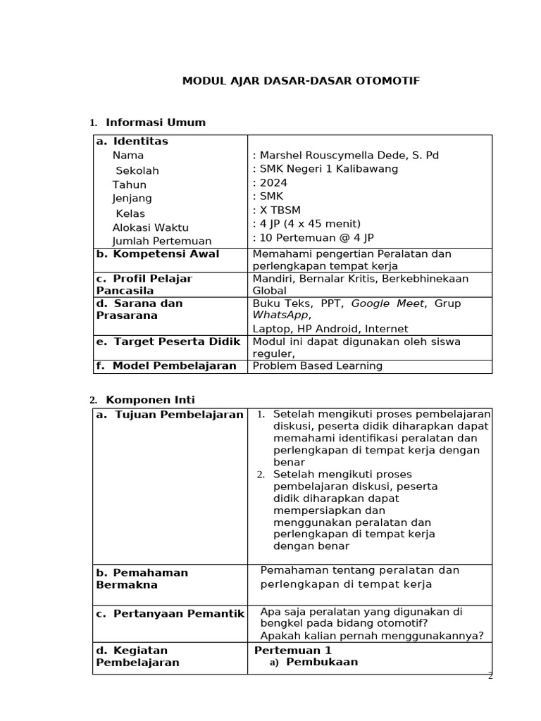MODUL AJAR DKK TBSM Marshel R. D | PDF