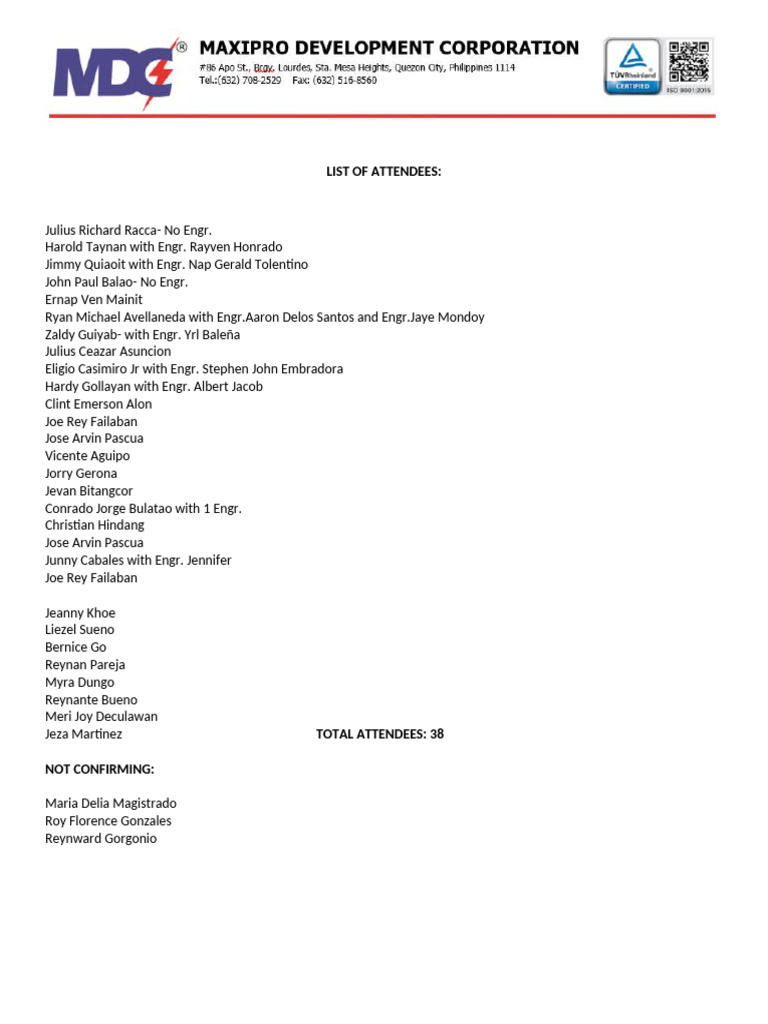 List of Attendees | PDF