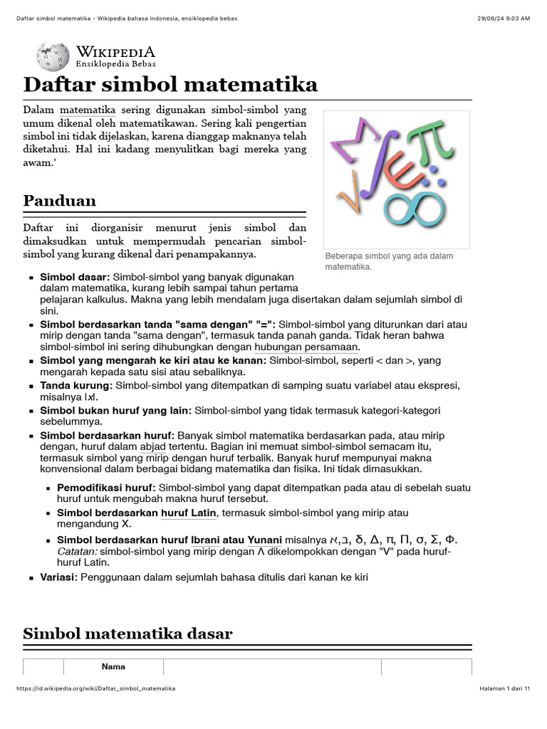 Daftar simbol matematika - Wikipedia bahasa Indonesia, ensiklopedia ...