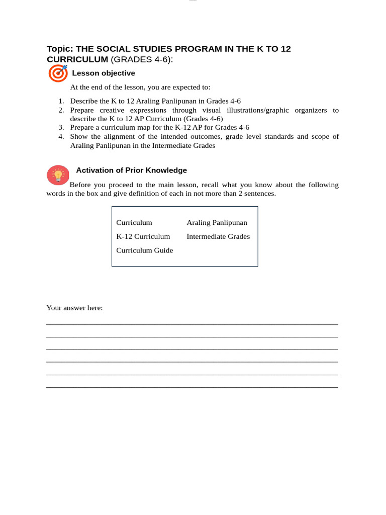 WEEK 2 3 The Social Studies Program in The K To 12 Curriculum Grades 4 ...