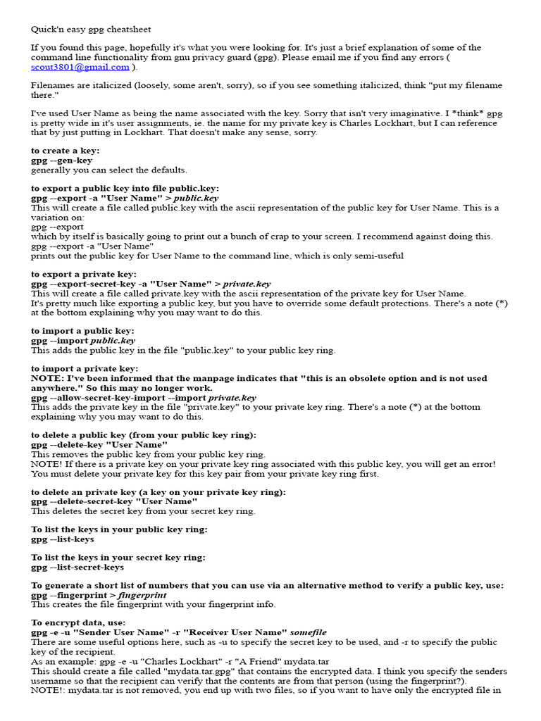 GPG Cheat Sheet | PDF