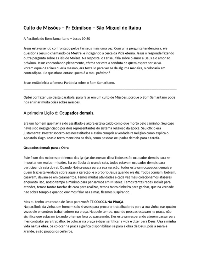 Culto de Missões PR Edmilson | PDF