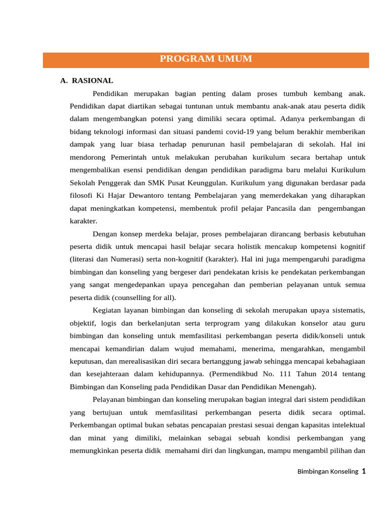 Program Umum BK 2021 (PK) | PDF