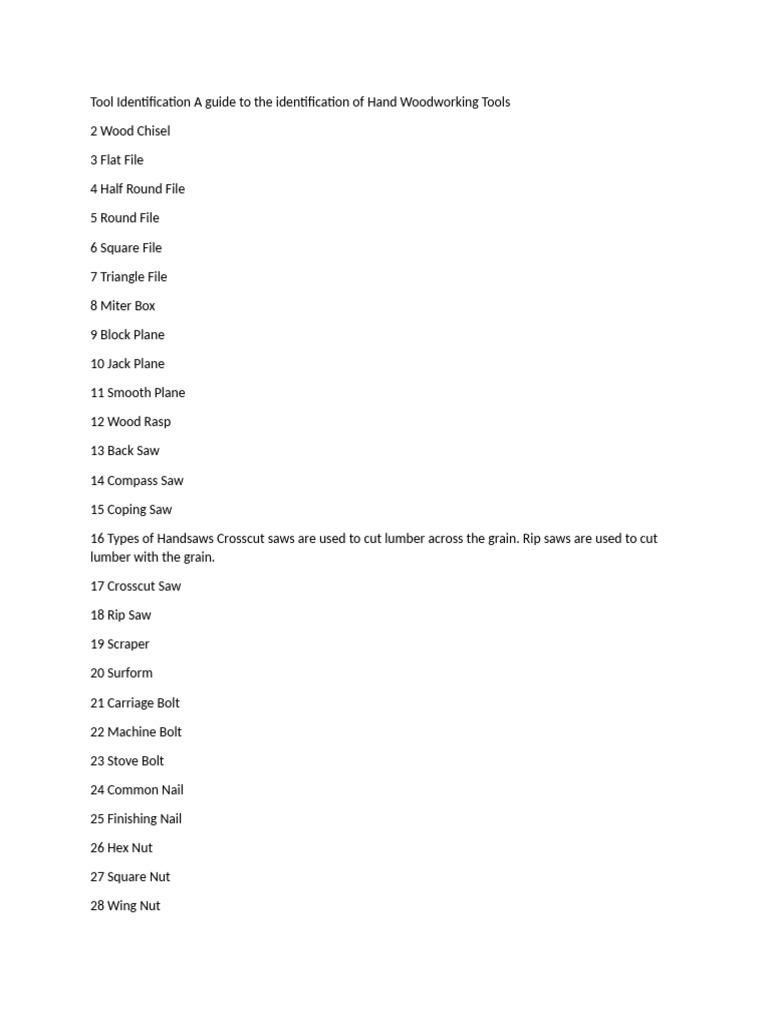 Tool Identification A Guide To The Identification of Hand Woodworking ...