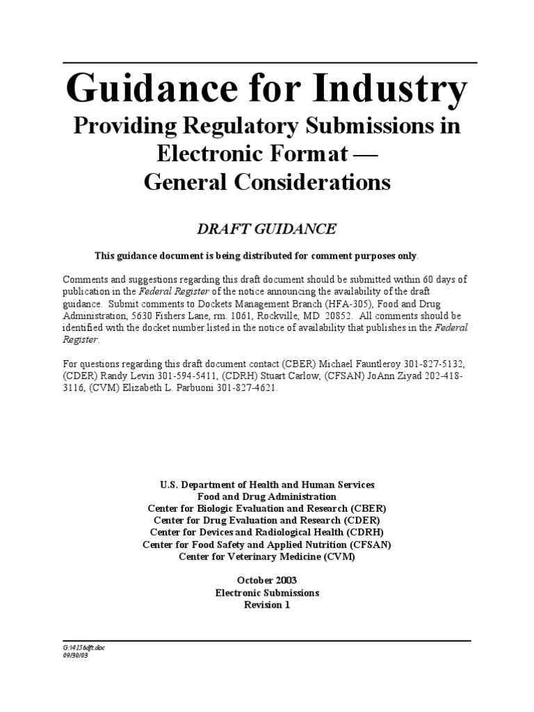 Guidance For Industry: Providing Regulatory Submissions in Electronic ...