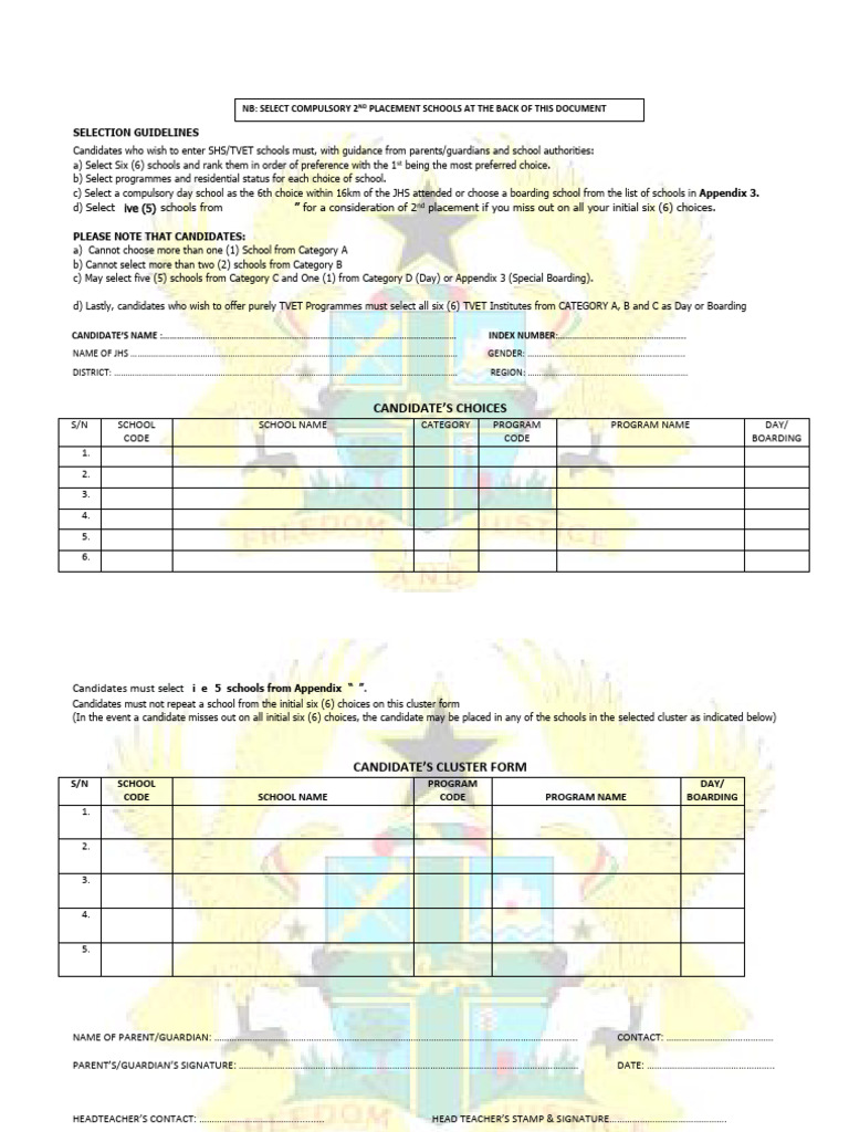 2024 School Selection Form | PDF