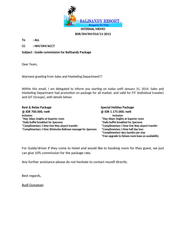 Sales Internal Memo | PDF