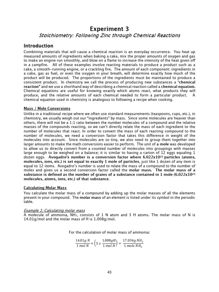 2020S CHM102 Exp3 Stoichiometry | PDF | Mole (Unit) | Chemical Substances
