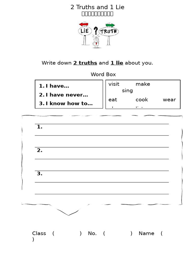 2 Truths and 1 Lie Game Sheet | PDF