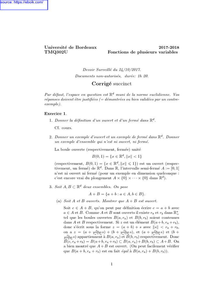 Examen ANALYSE 5 Fonctions de Plusieurs Variables 9 | PDF