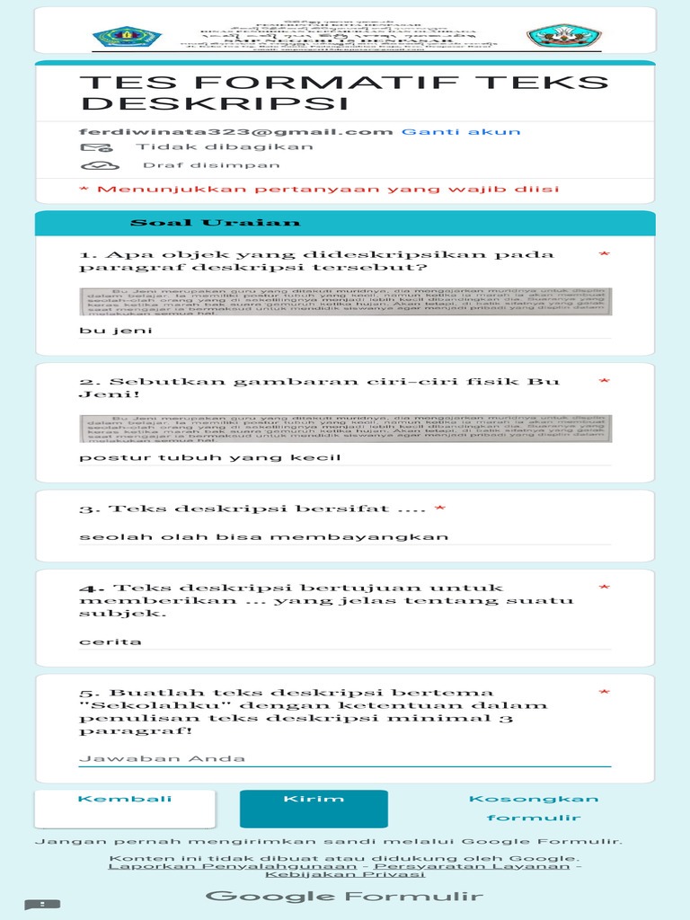 Tes Formatif Teks Deskripsi | PDF