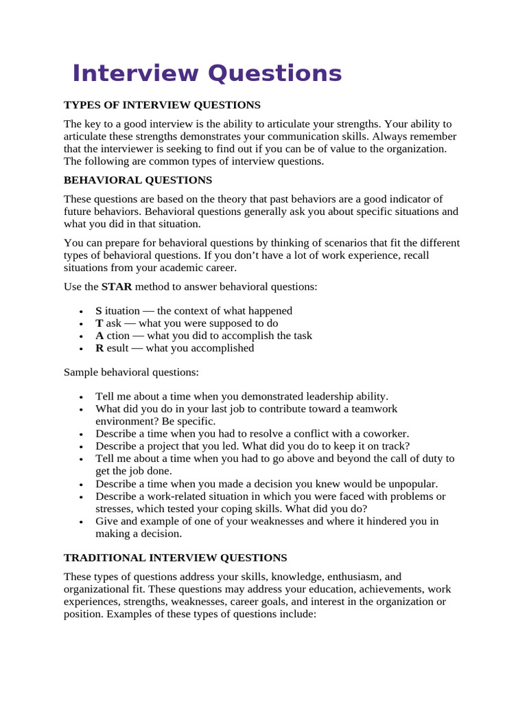 Basic Interview Questions guide | PDF