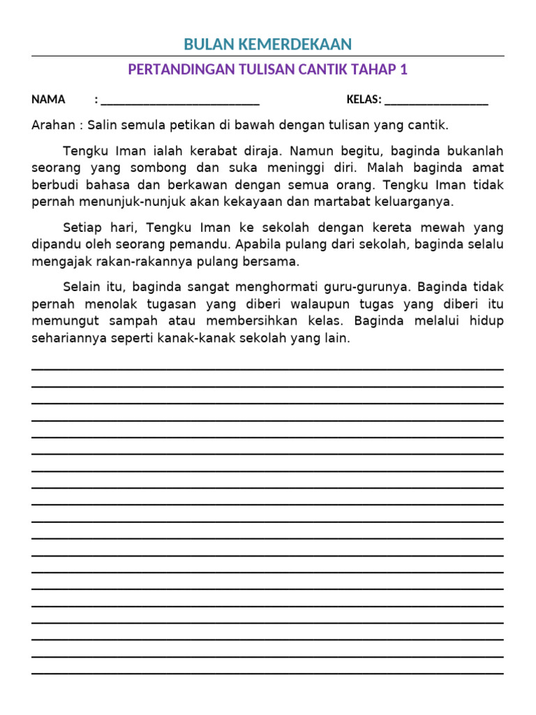 Pertandingan Tulisan Cantik Tahap 1 | PDF