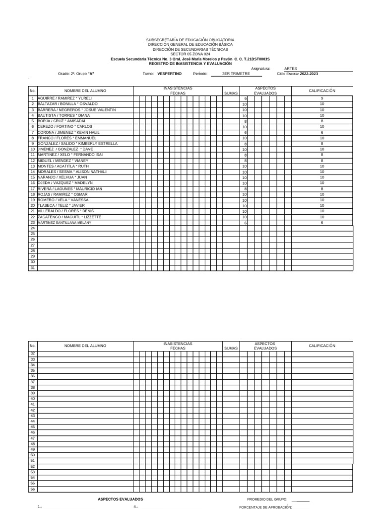 Listas - 2° - Vesp - 3er Trimestre | PDF