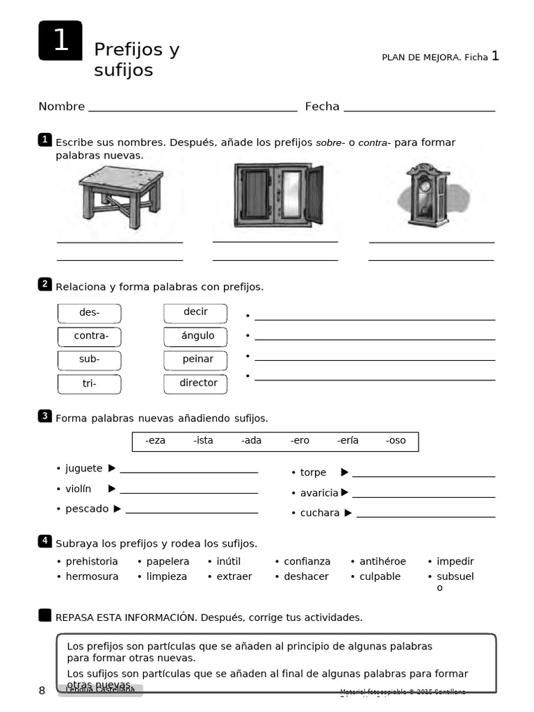 Ejercicios de Prefijos y Sufijos Primaria | PDF | Adverbio | Verbo