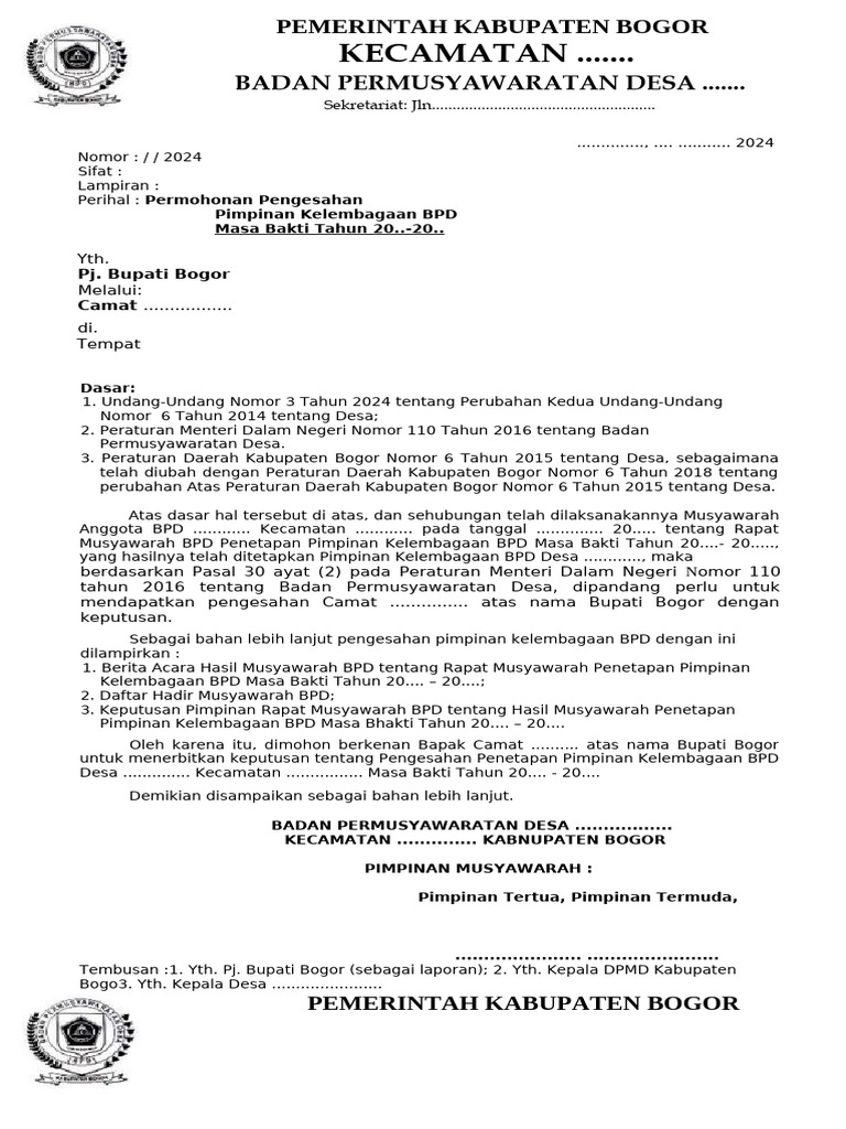 Contoh Surat, Ba, SK Musyawarah BPD TTG Pimpinan Kelembagaan BPD Tahun ...