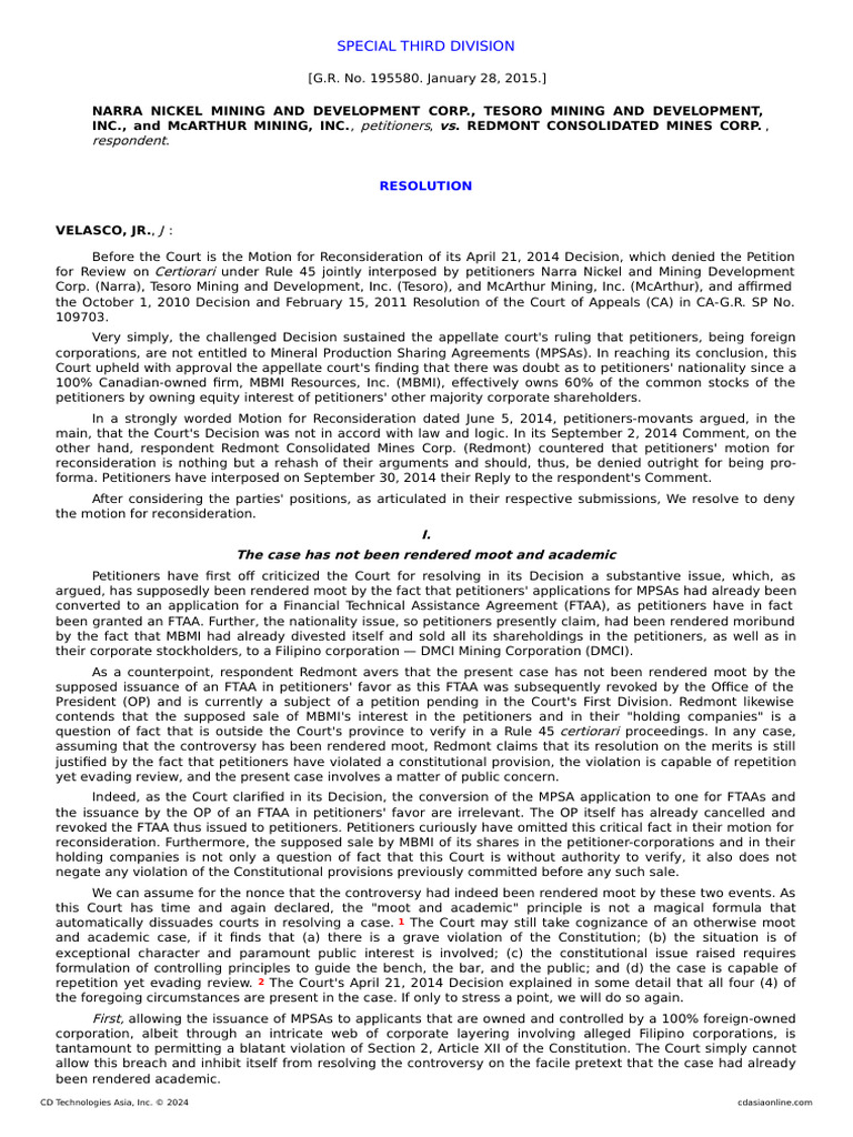 Narra Nickel Mining and Dev'nt Corp Vs Redmont Mines Corp (Resolution ...