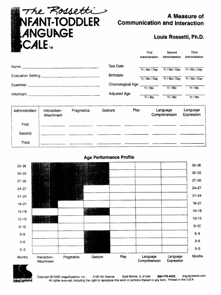 Rossetti Infant-Toddler Language Scale Protocolo | PDF