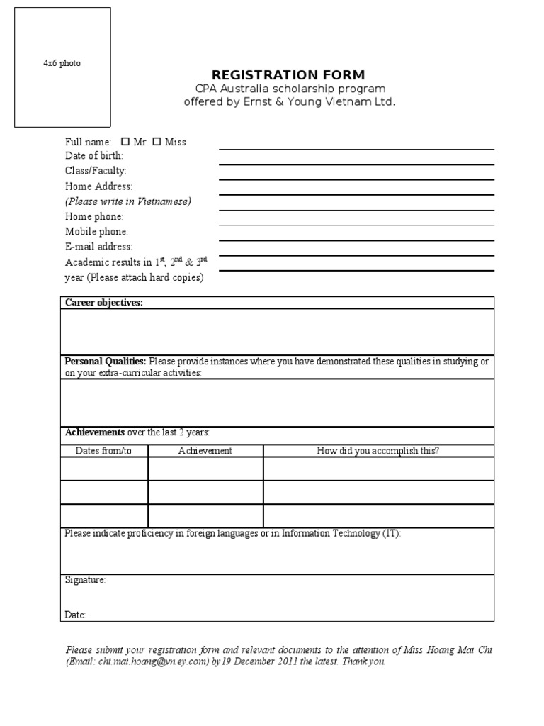 Registration Form - Ftu - Ey - Cpaa | PDF
