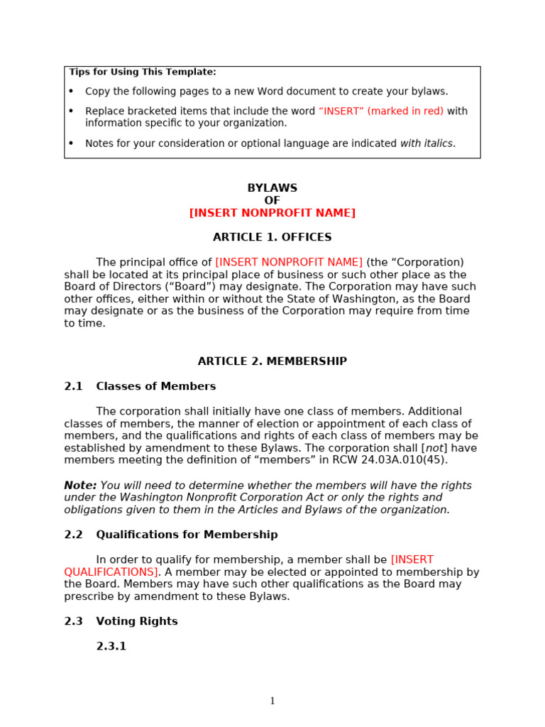 4-Bylaws Template For Orgs WITH Members | PDF