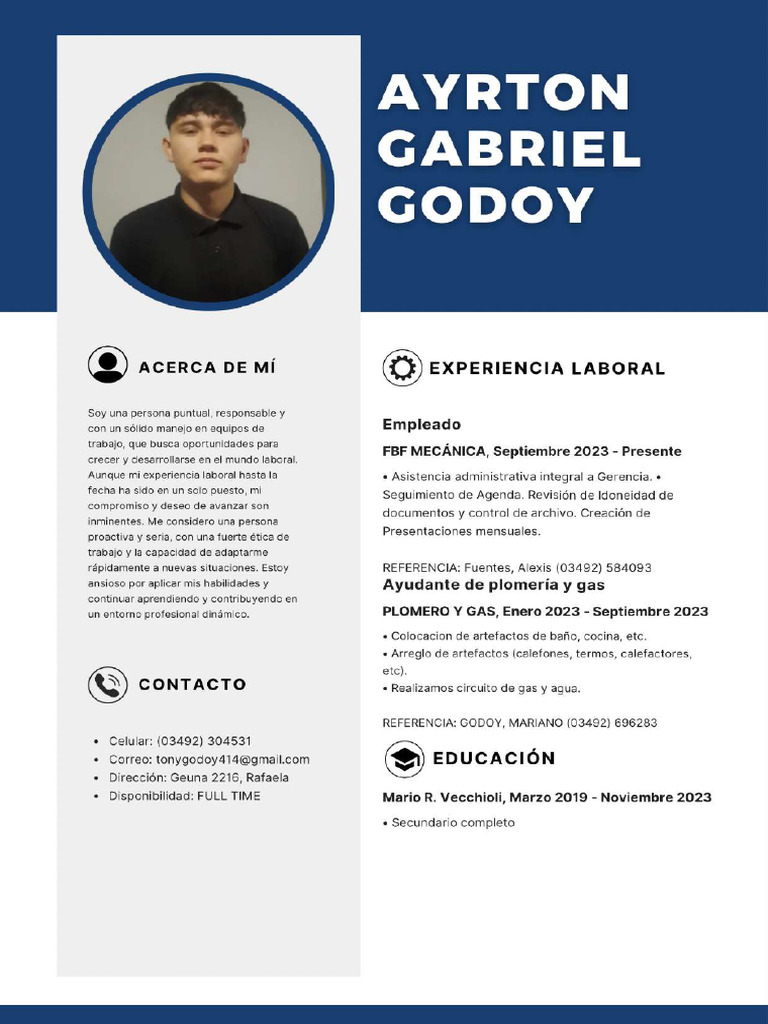 Curriculum Vitae Profesional de Hombre Con Foto Sencillo Azul | PDF
