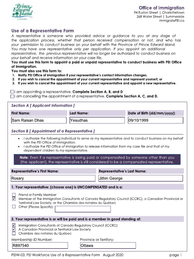 Use of A Representative Form - Sam Raisan Dhas | PDF